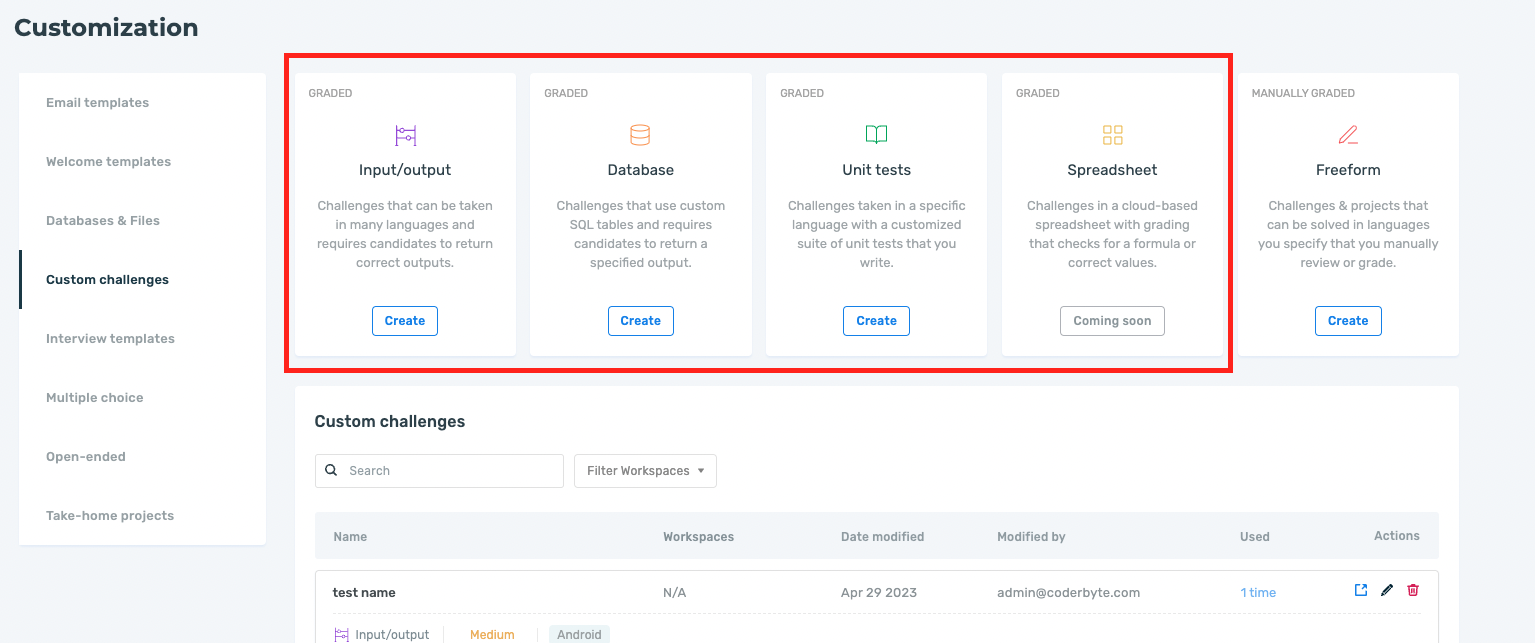 Create custom challenges with automated grading